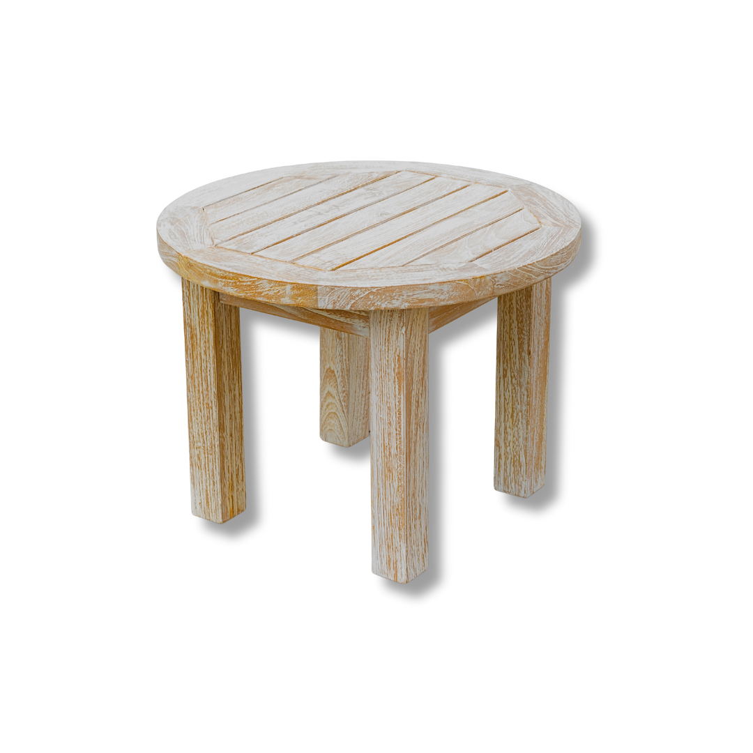Pavilion Teak Round Side Table, White Wash - Hives And Honey