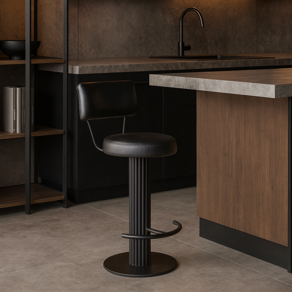 Karl 25" Leather Barstool, Black - Hives And Honey